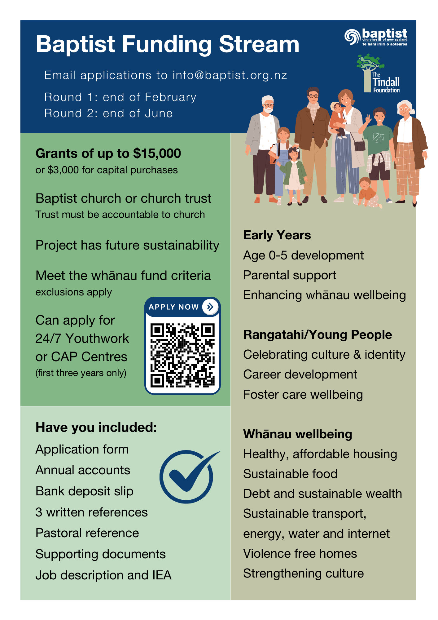 The Tindall Foundation grant application information | Baptist New Zealand